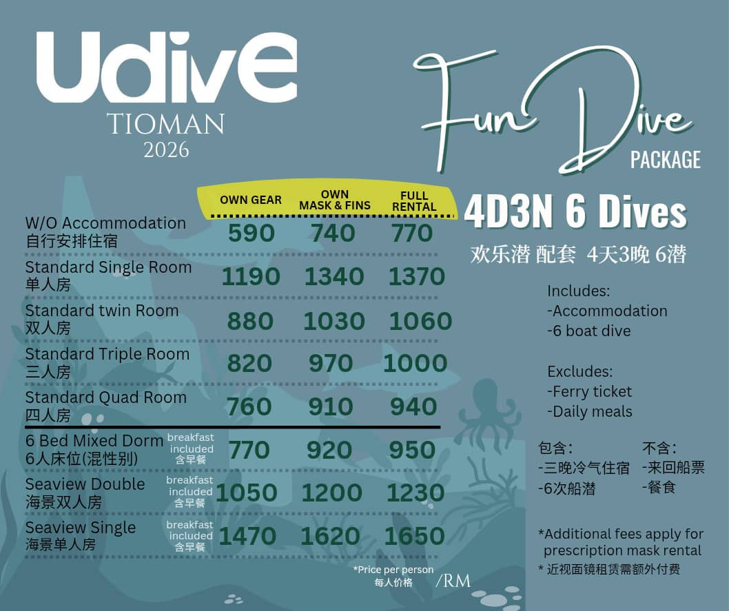 Udive Tioman 3D2N/4D3N Fun Dive Package(2026) - Mango Vacations